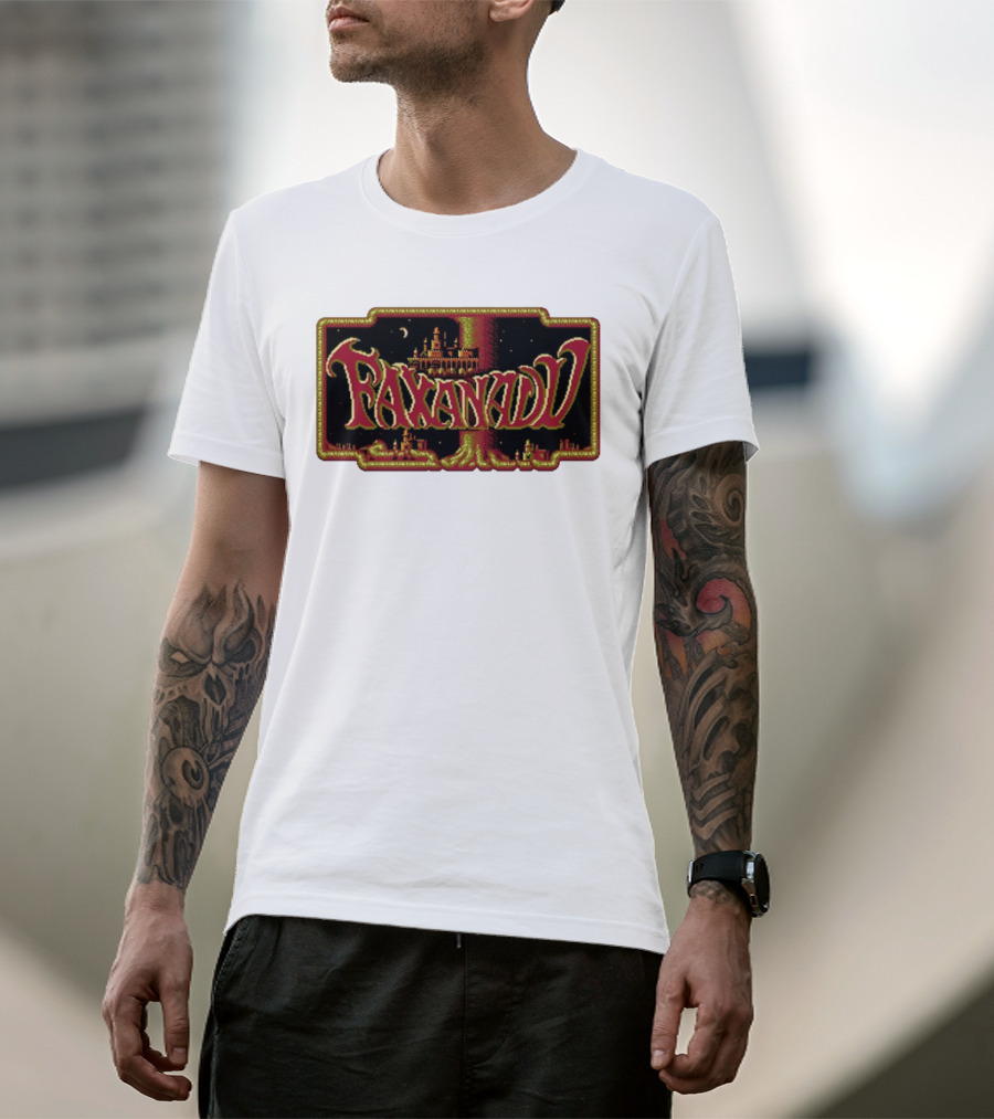 Faxanadu Retro NES Game Pixel Art Castle Moon Night Scene T-Shirt