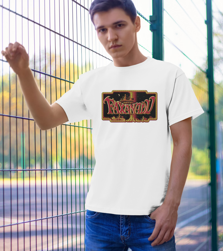 Faxanadu Retro NES Game Pixel Art Castle Moon Night Scene T-Shirt