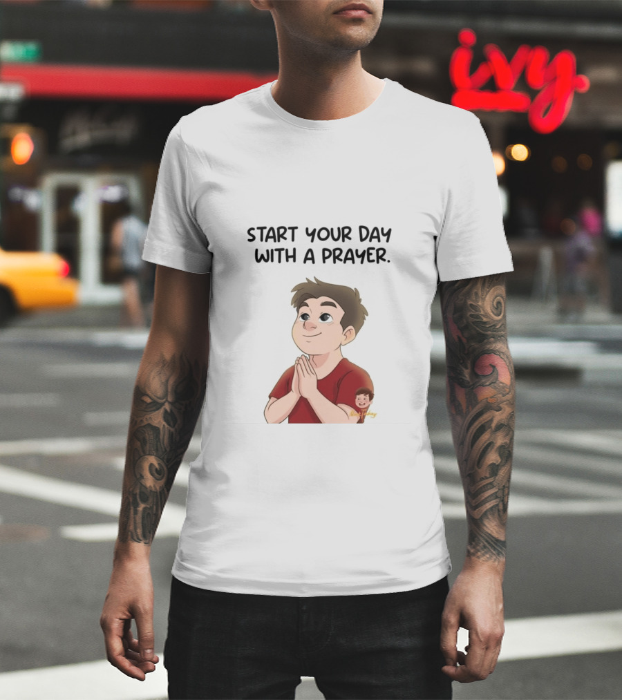 Start Your Day With A Prayer Cartoon Boy T-Shirt