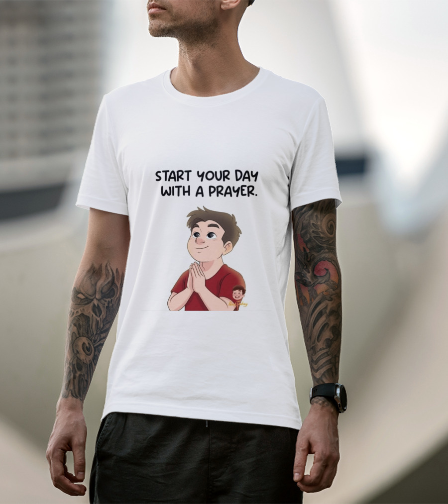 Start Your Day With A Prayer Cartoon Boy T-Shirt