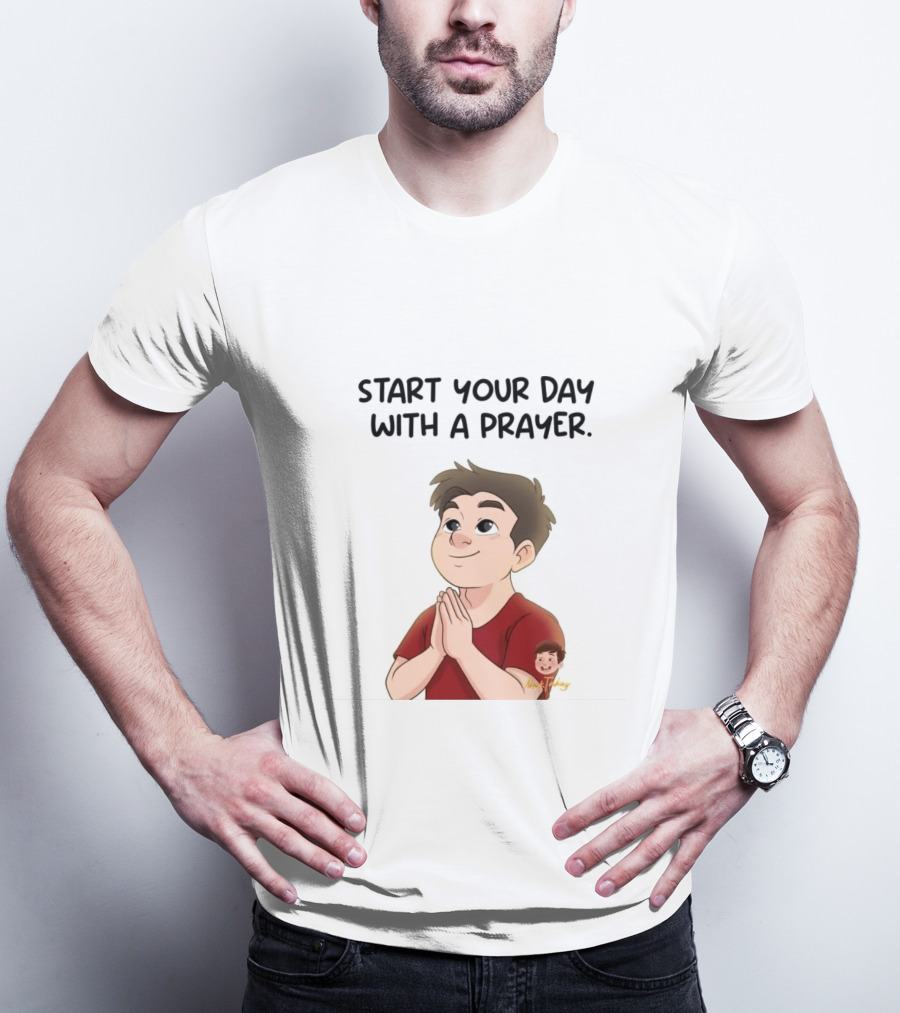 Start Your Day With A Prayer Cartoon Boy T-Shirt