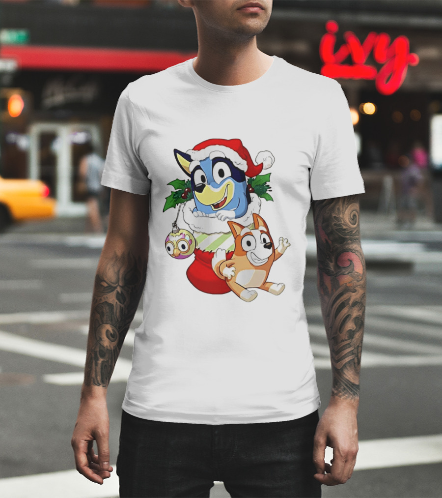 Bluey Christmas Stocking Stuffer Pups Bingo Holiday T-Shirt