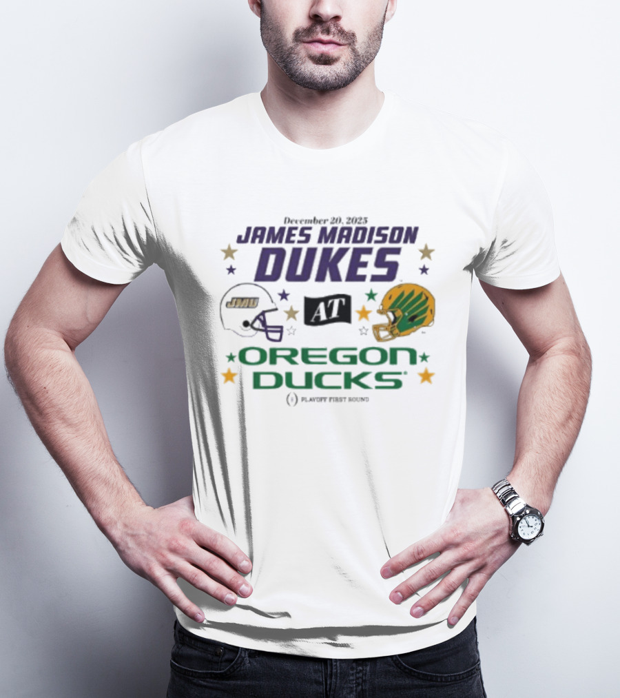 James Madison Dukes Vs Oregon Ducks December 20 2025 CFP Playoff First Round T-Shirt