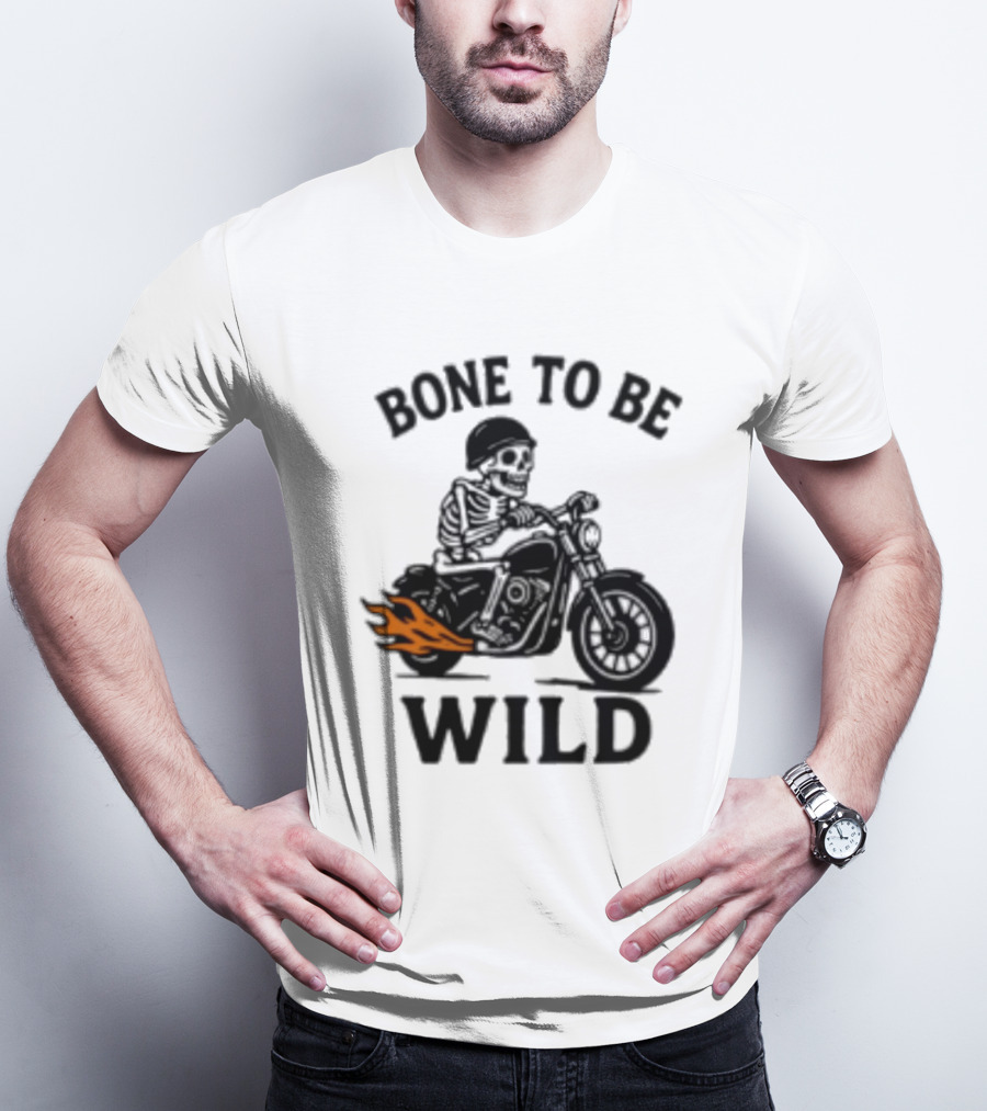 Bone To Be Wild Skeleton Motorcycle Rider Flames T-Shirt