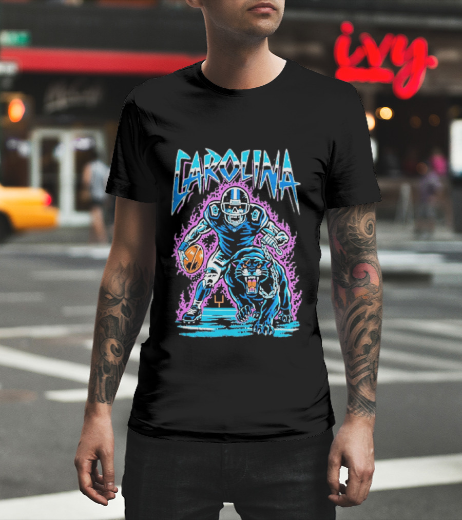 Carolina Panthers Football Skeleton With Panther T-Shirt