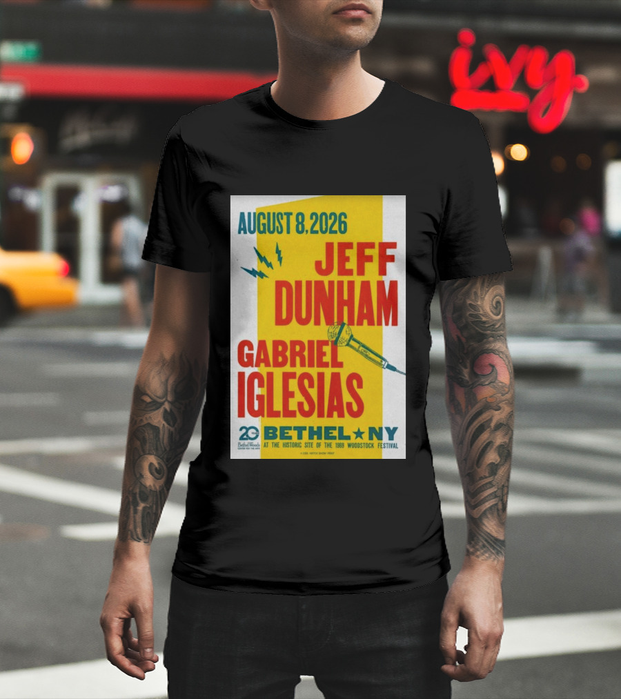 August 8 2026 Jeff Dunham Gabriel Iglesias Bethel Ny At The Historic Site Of The 1969 Woodstock Festival T-Shirt