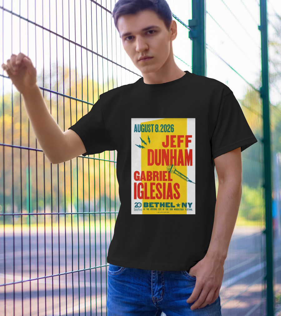 August 8 2026 Jeff Dunham Gabriel Iglesias Bethel Ny At The Historic Site Of The 1969 Woodstock Festival T-Shirt