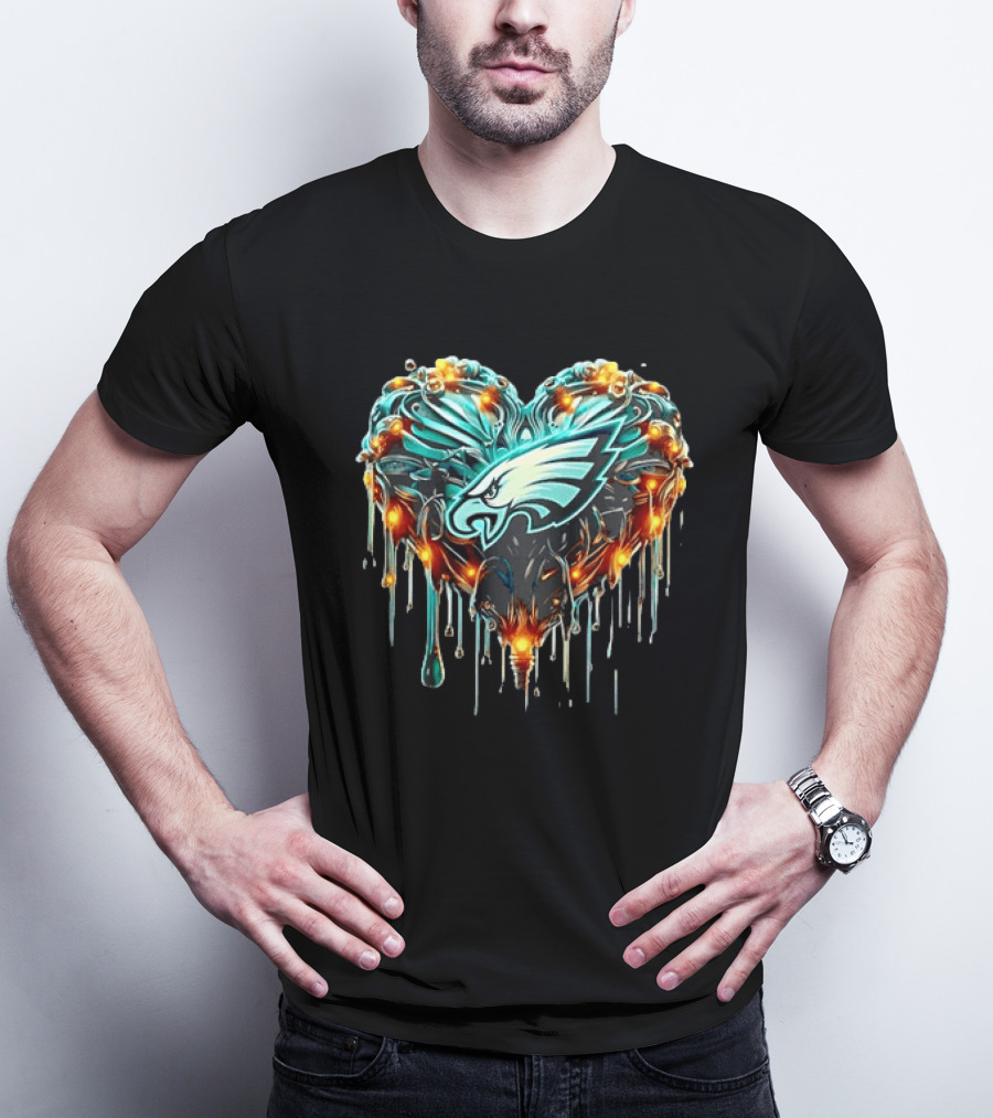 Philadelphia Eagles Heart Caramel Dripping Effect T-Shirt