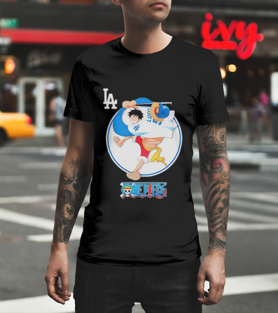 Los Angeles Dodgers Monkey D Luffy One Piece Crossover MLB Collaboration T-Shirt