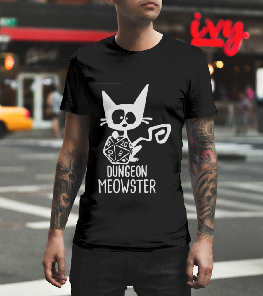 Dungeon Meowster Cat Holding D20 Dice Dungeons And Dragons T-Shirt