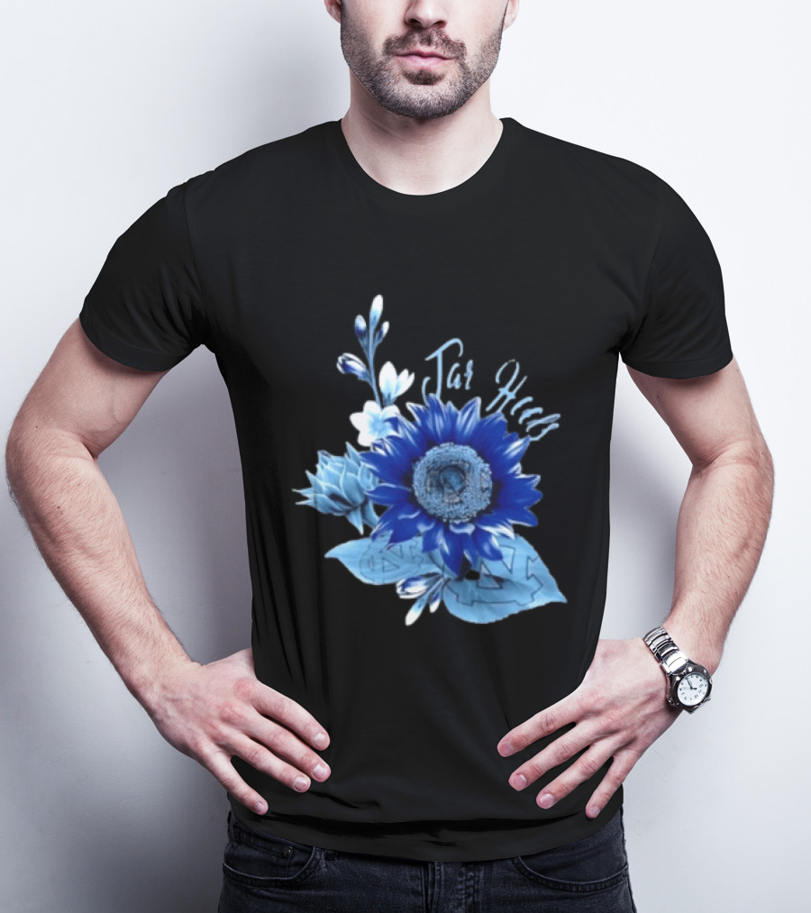North Carolina Tar Heels Sunflower Floral Football T-Shirt