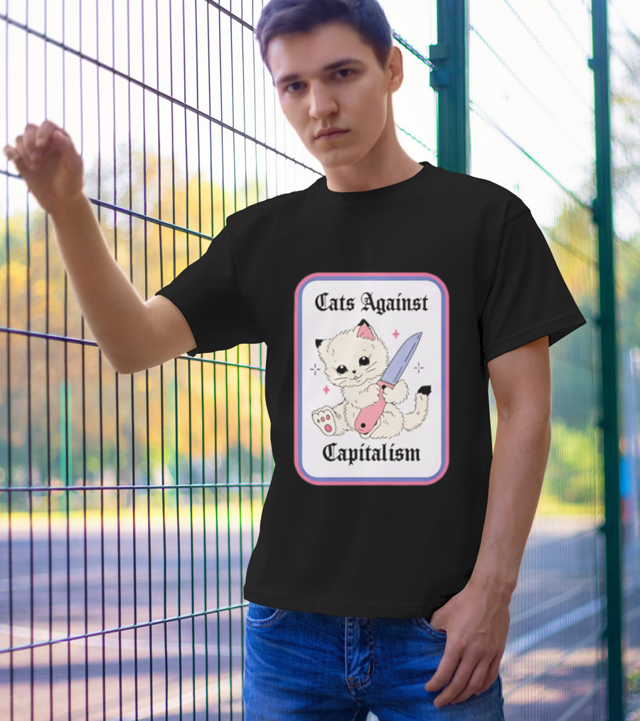 Cats Against Capitalism Cute Cat With Knife T-Shirt