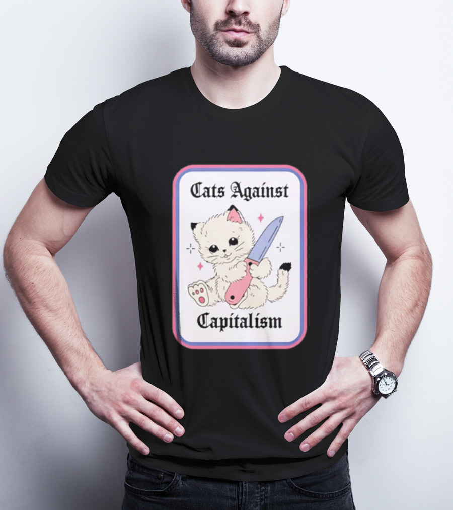 Cats Against Capitalism Cute Cat With Knife T-Shirt