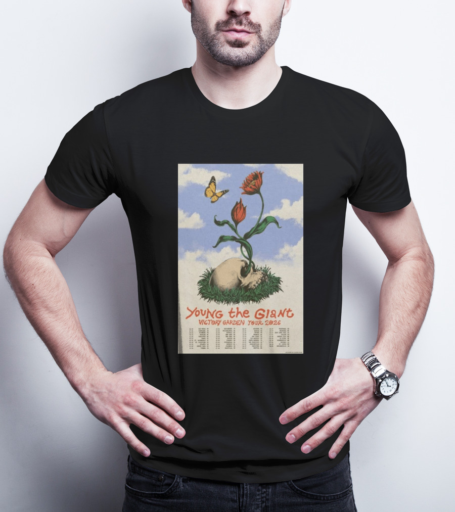 Young The Giant Victory Garden Tour 2026 Skull Flower Butterfly Google Ads Poland Ireland Dates T-Shirt