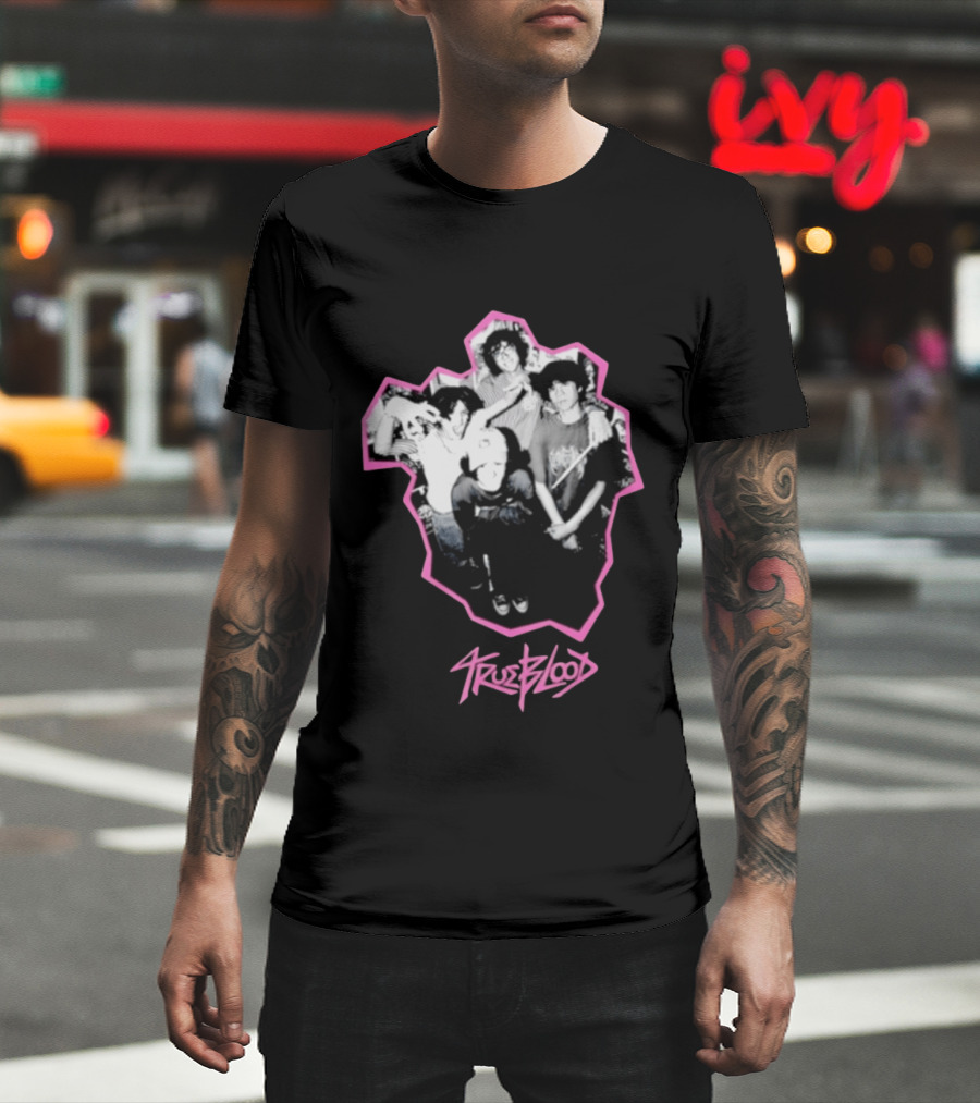Trueblood Band Vintage Black And White Group Photo With Pink T-Shirt