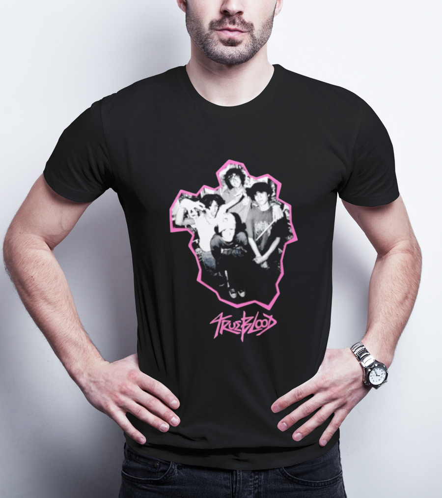 Trueblood Band Vintage Black And White Group Photo With Pink T-Shirt