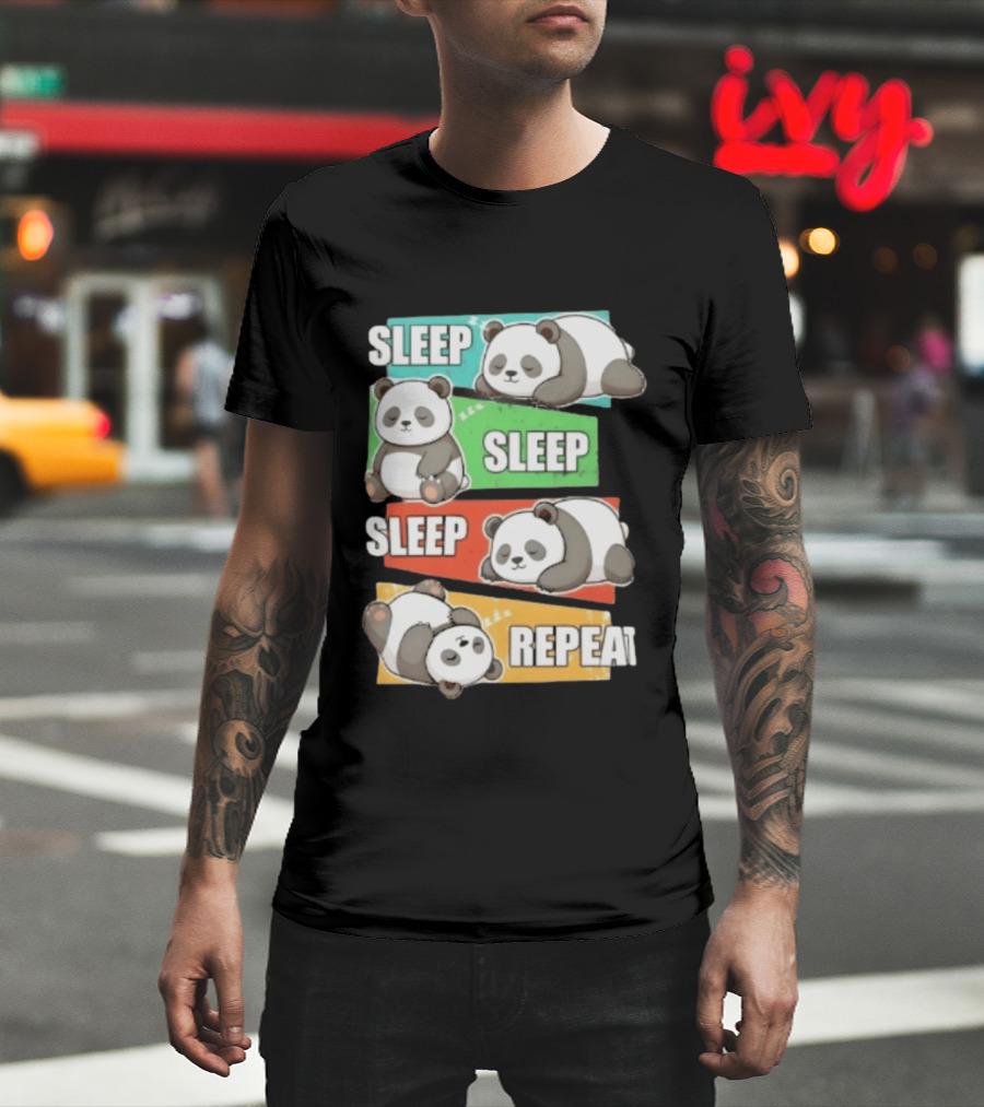Sleep Sleep Sleep Repeat Panda Cartoon Blocks T-Shirt