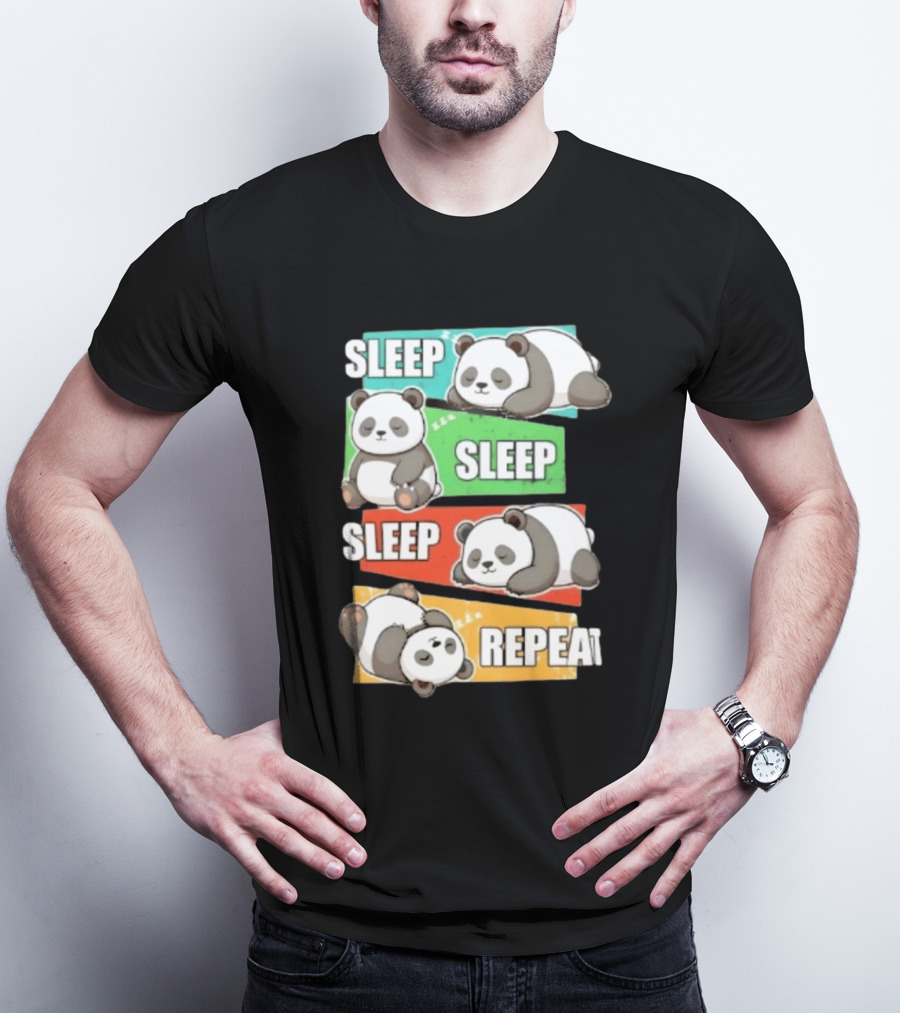 Sleep Sleep Sleep Repeat Panda Cartoon Blocks T-Shirt