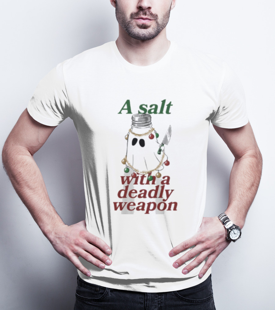 A Salt With A Deadly Weapon Ghost Christmas Lights Knife Humor T-Shirt