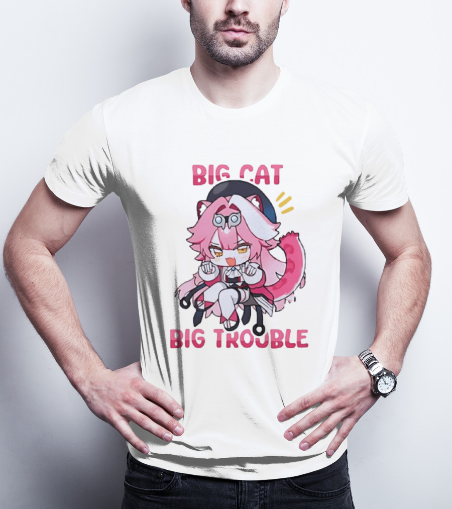 Big Cat Big Trouble Chibi Character With Pink Hair And Tail T-Shirt