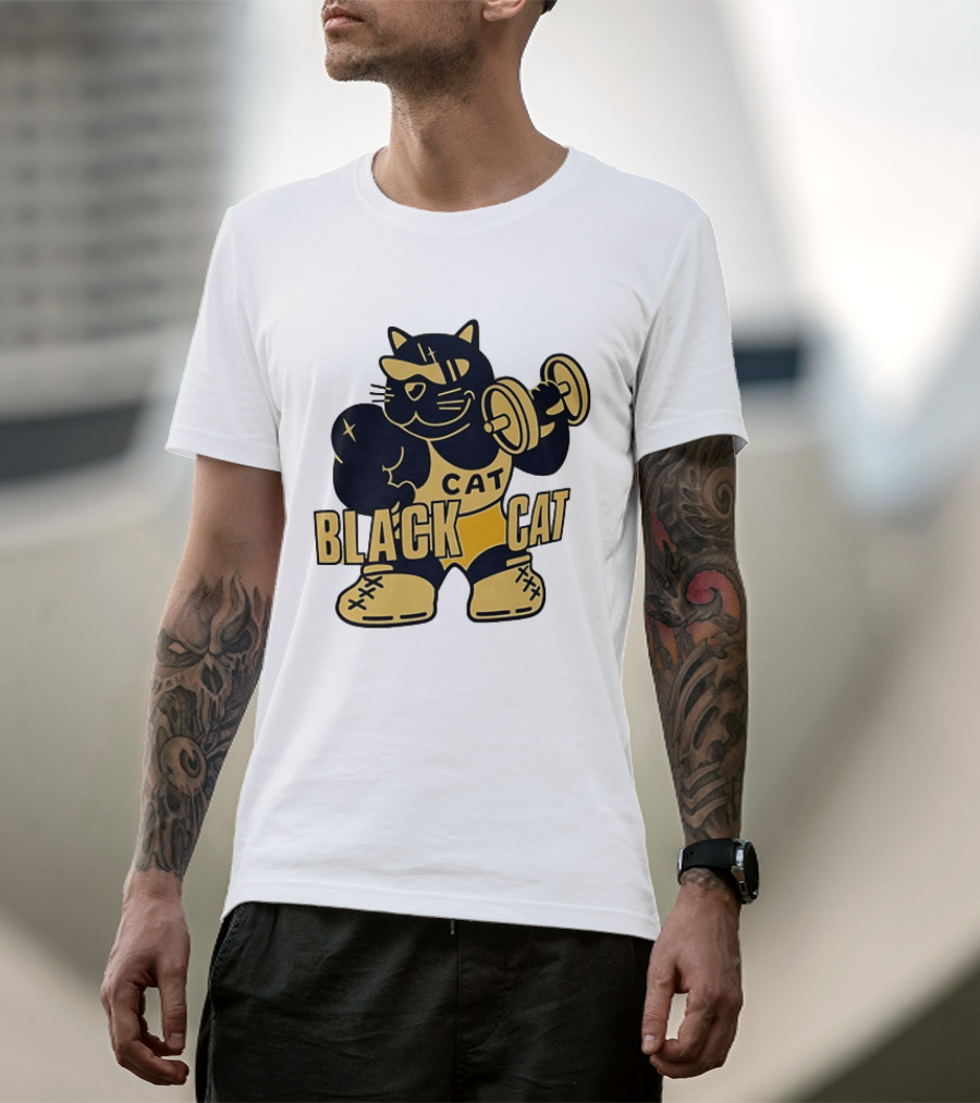 BLACK CAT Lifting Weights Cat Fitness Gym Powerlifting T-Shirt