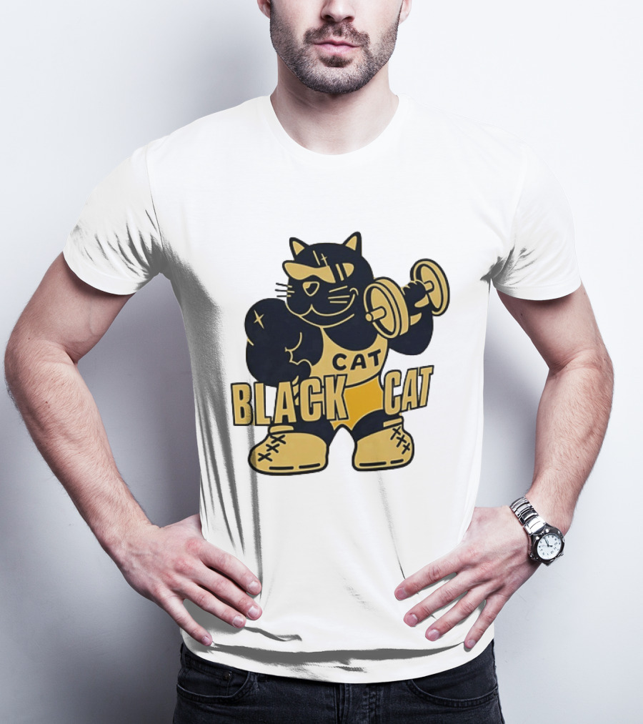 BLACK CAT Lifting Weights Cat Fitness Gym Powerlifting T-Shirt