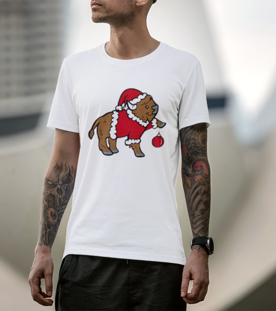 Buffalo In Santa Suit Holding Christmas Bauble Buffalo Bills 2025 Football Holiday T-Shirt