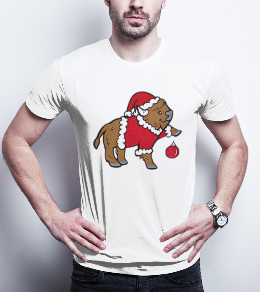 Buffalo In Santa Suit Holding Christmas Bauble Buffalo Bills 2025 Football Holiday T-Shirt