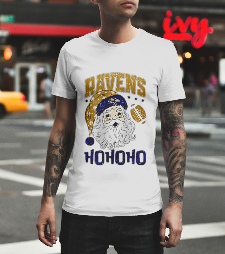 Baltimore Ravens Santa Claus Ho Ho Ho Merry Christmas T-Shirt