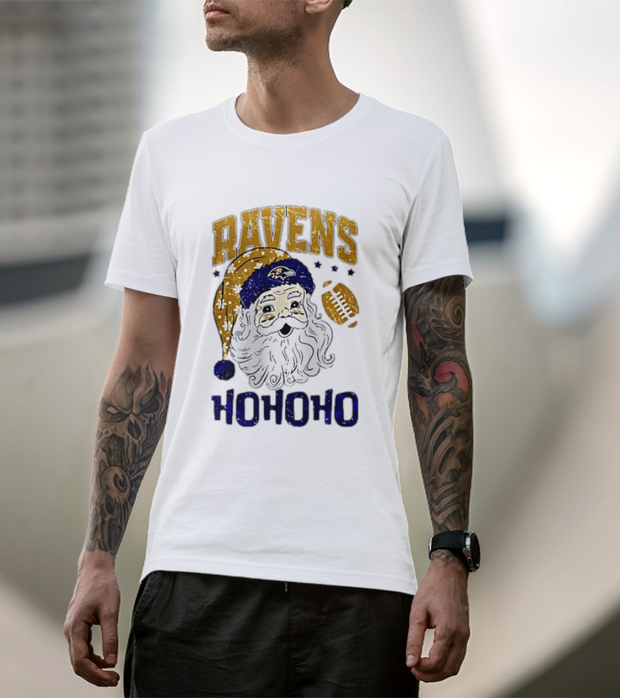 Baltimore Ravens Santa Claus Ho Ho Ho Merry Christmas T-Shirt