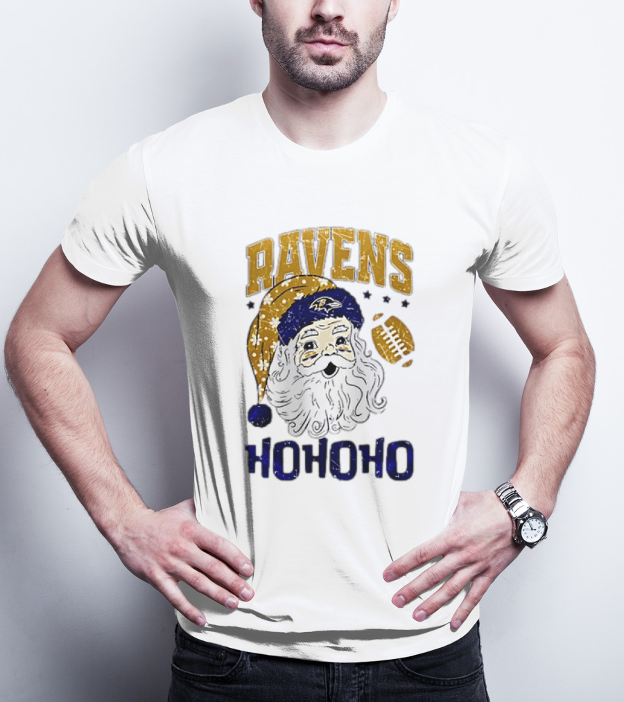 Baltimore Ravens Santa Claus Ho Ho Ho Merry Christmas T-Shirt