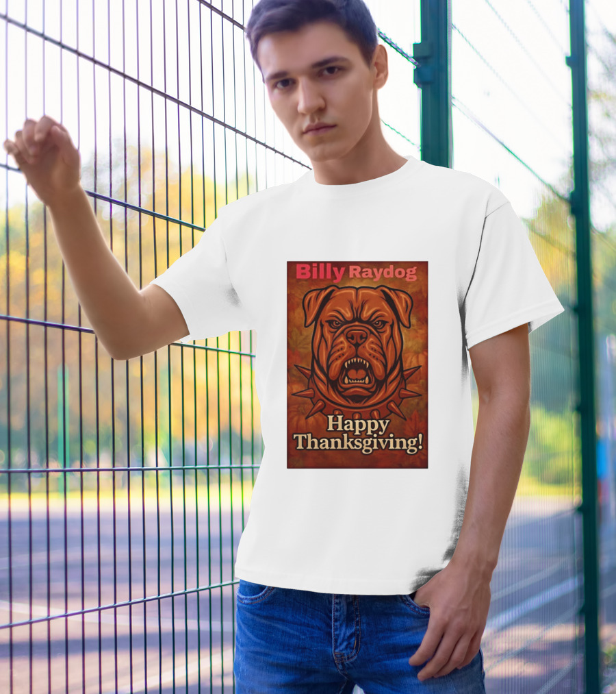 Billy Raydog Bulldog Spiked Collar Happy Thanksgiving T-Shirt