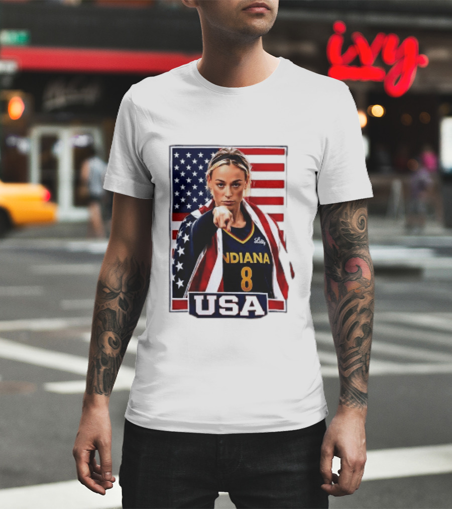 Indiana Fever WNBA Player Pointing American Flag USA Basketball Sports T-Shirt