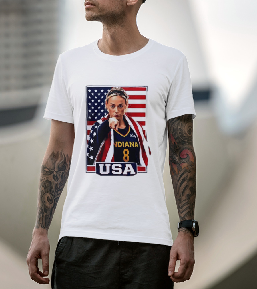 Indiana Fever WNBA Player Pointing American Flag USA Basketball Sports T-Shirt