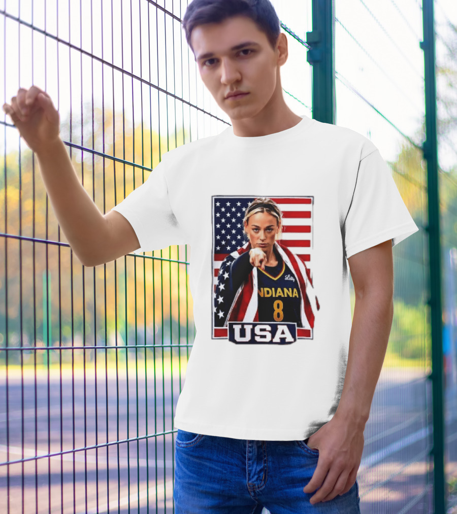 Indiana Fever WNBA Player Pointing American Flag USA Basketball Sports T-Shirt