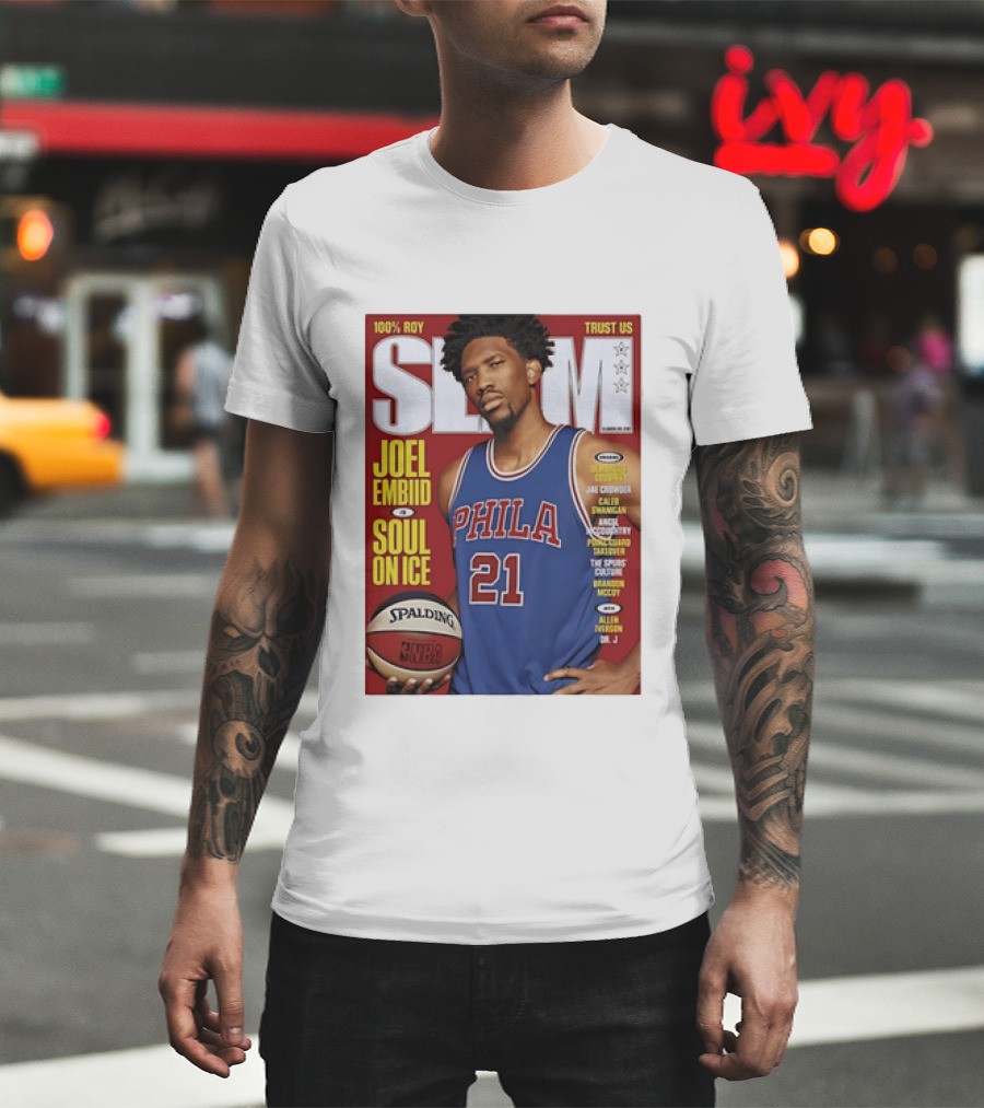 100% ROY SLAM Joel Embiid Soul On Ice PHILA 21 Philadelphia 76ers Cover T-Shirt