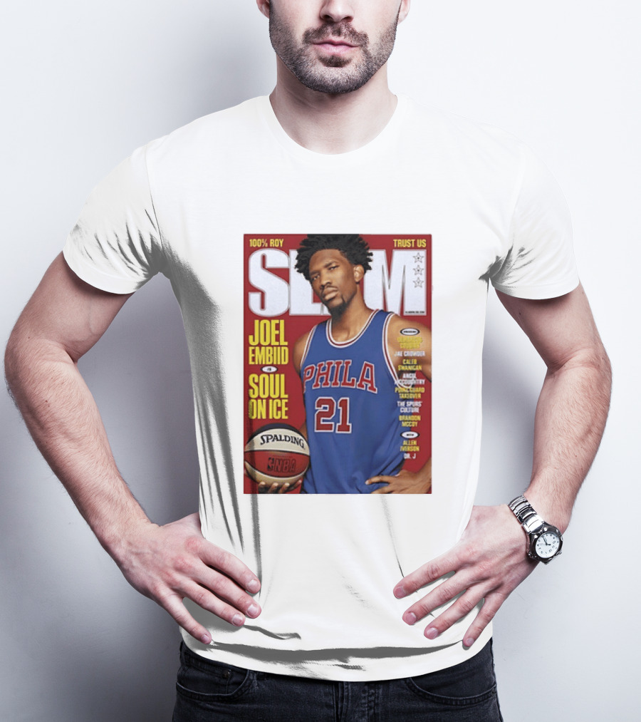 100% ROY SLAM Joel Embiid Soul On Ice PHILA 21 Philadelphia 76ers Cover T-Shirt