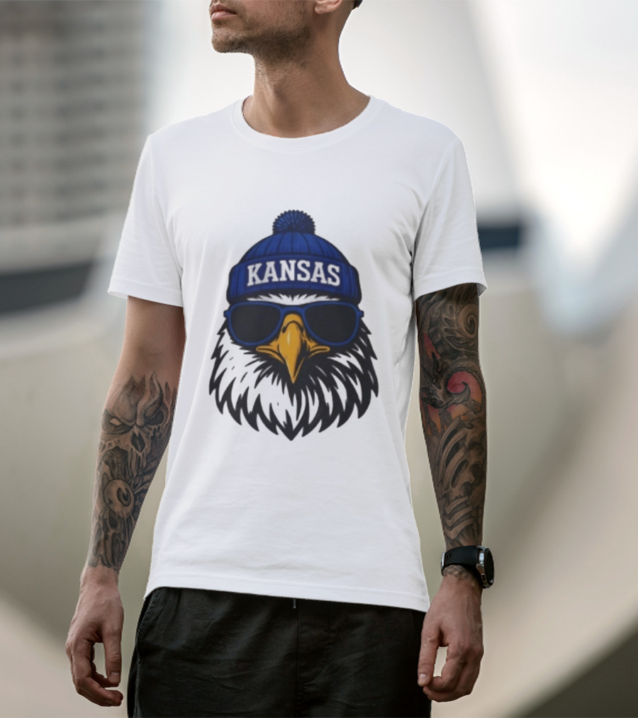 Kansas Jayhawks Jayhawk Hat Glasses Kansas Beanie T-Shirt