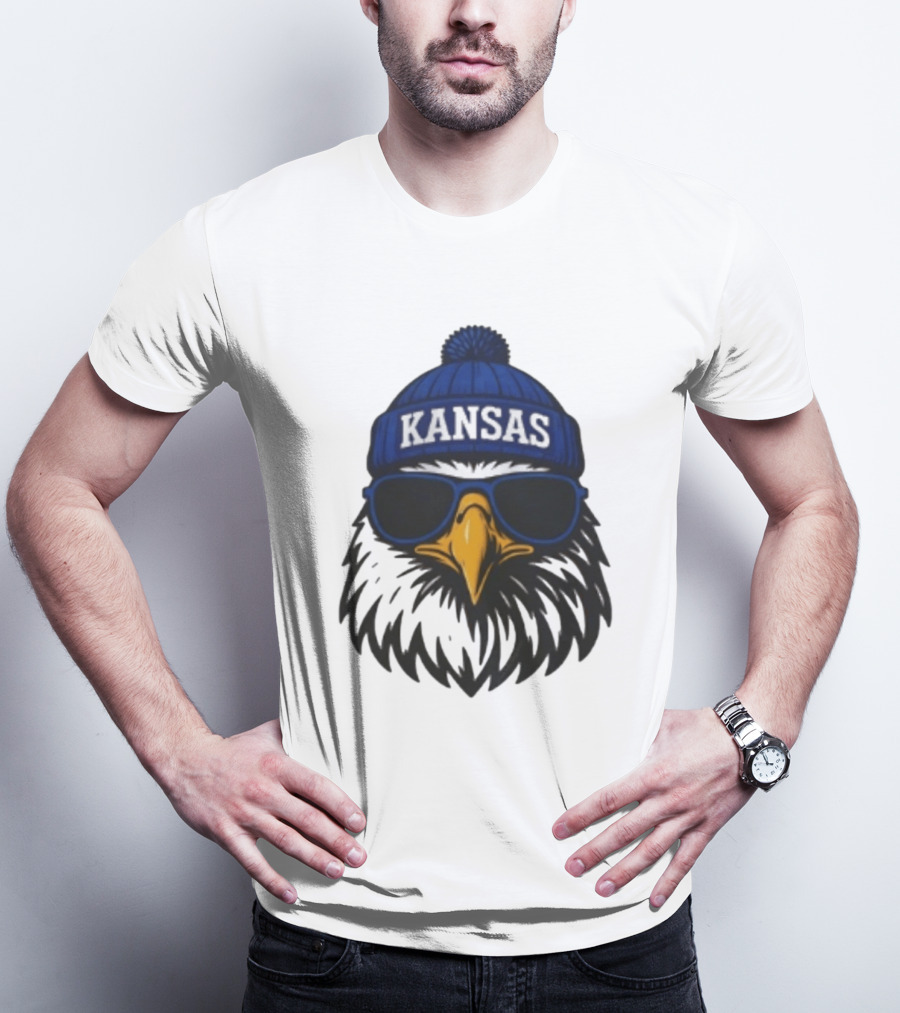 Kansas Jayhawks Jayhawk Hat Glasses Kansas Beanie T-Shirt