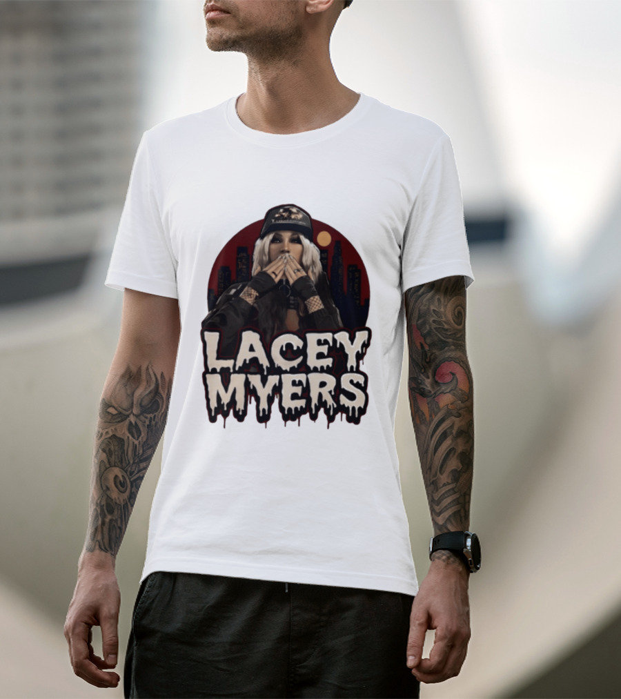 Lacey Myers City Skyline Red Moon Horror T-Shirt