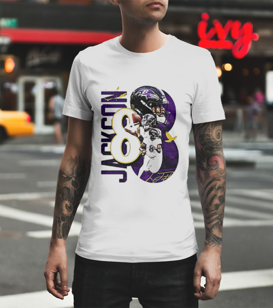 Lamar Jackson 8 Baltimore Ravens NFL Football Star Player T-Shirt