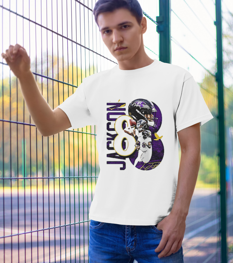 Lamar Jackson 8 Baltimore Ravens NFL Football Star Player T-Shirt