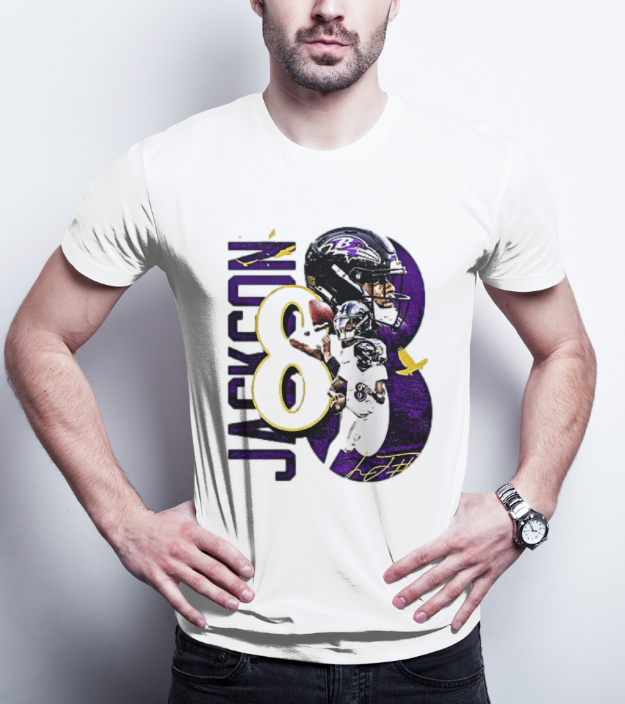 Lamar Jackson 8 Baltimore Ravens NFL Football Star Player T-Shirt