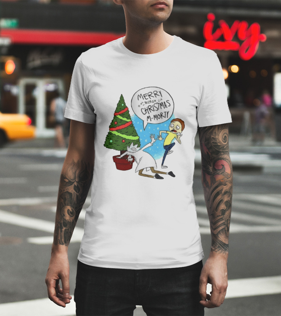 Merry Blergh Christmas M Morty Drunk Ricks Greeting Rick And Morty T-Shirt