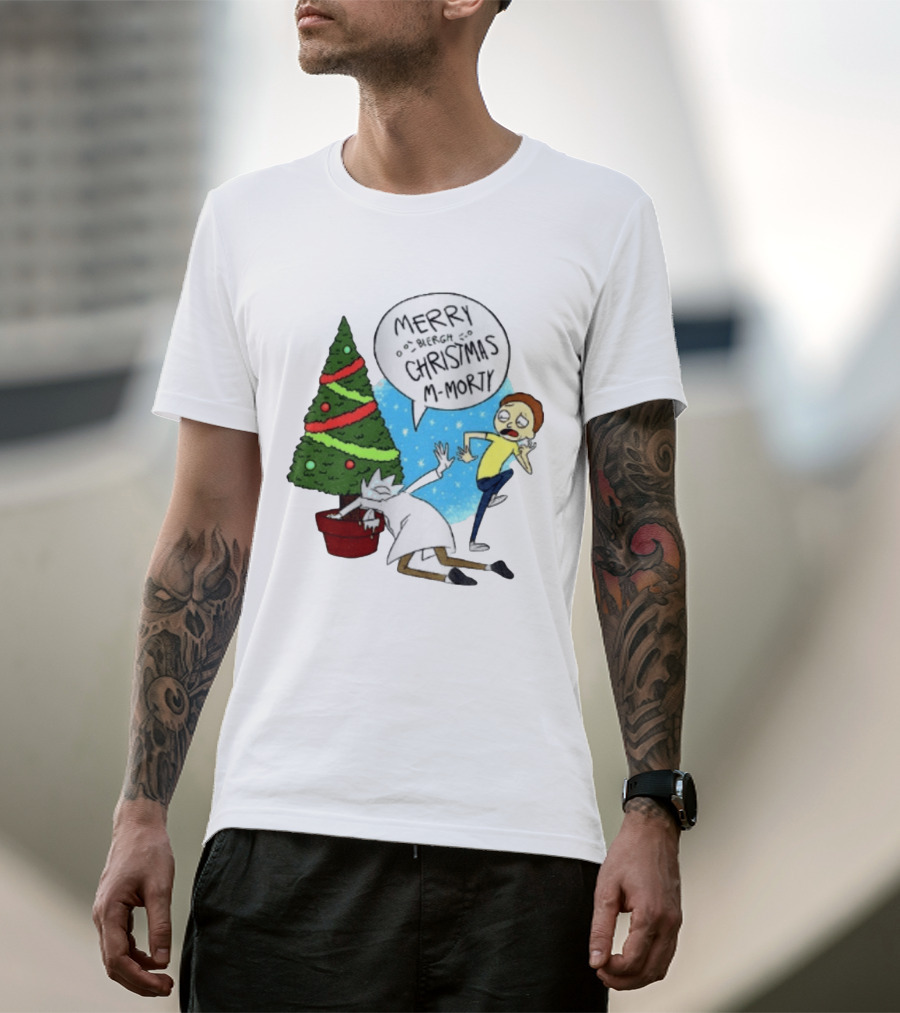 Merry Blergh Christmas M Morty Drunk Ricks Greeting Rick And Morty T-Shirt