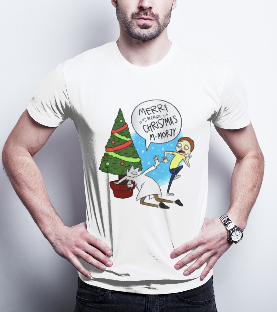 Merry Blergh Christmas M Morty Drunk Ricks Greeting Rick And Morty T-Shirt