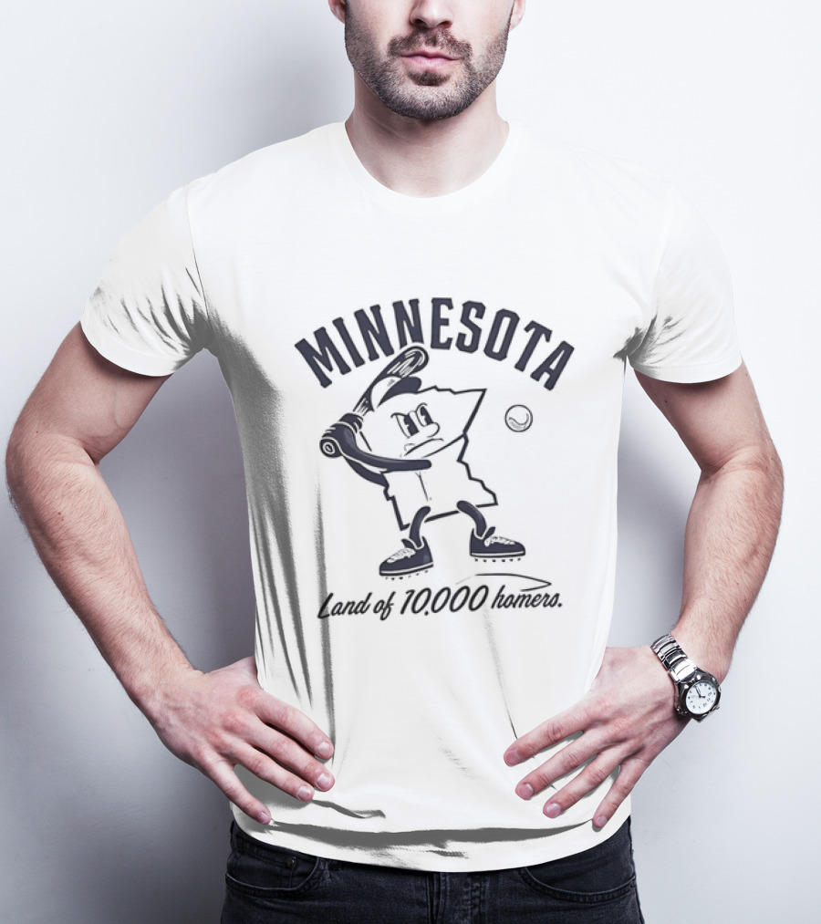 Minnesota Land Of 10000 Homers Baseball Player Swinging Bat T-Shirt