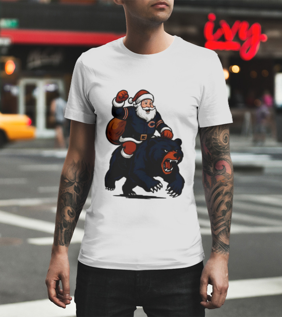 Chicago Bears Santa Claus Riding Bear Christmas Football T-Shirt