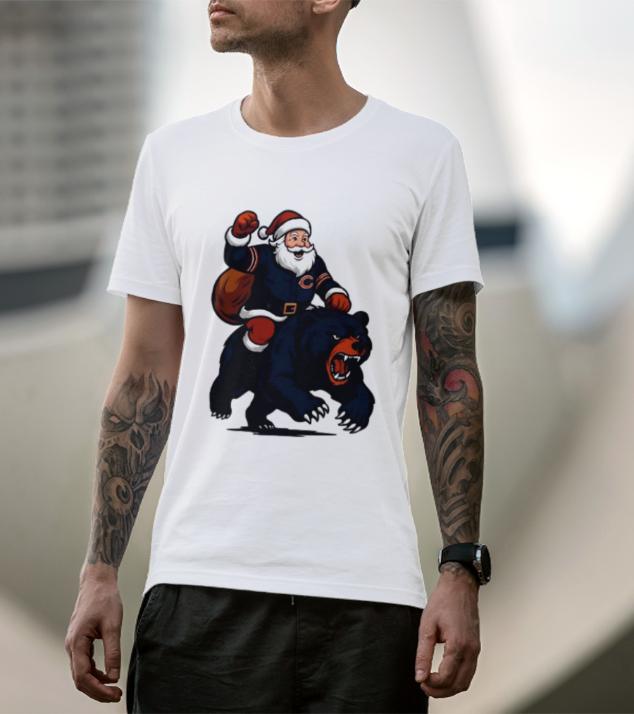 Chicago Bears Santa Claus Riding Bear Christmas Football T-Shirt