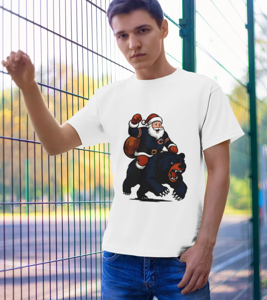 Chicago Bears Santa Claus Riding Bear Christmas Football T-Shirt